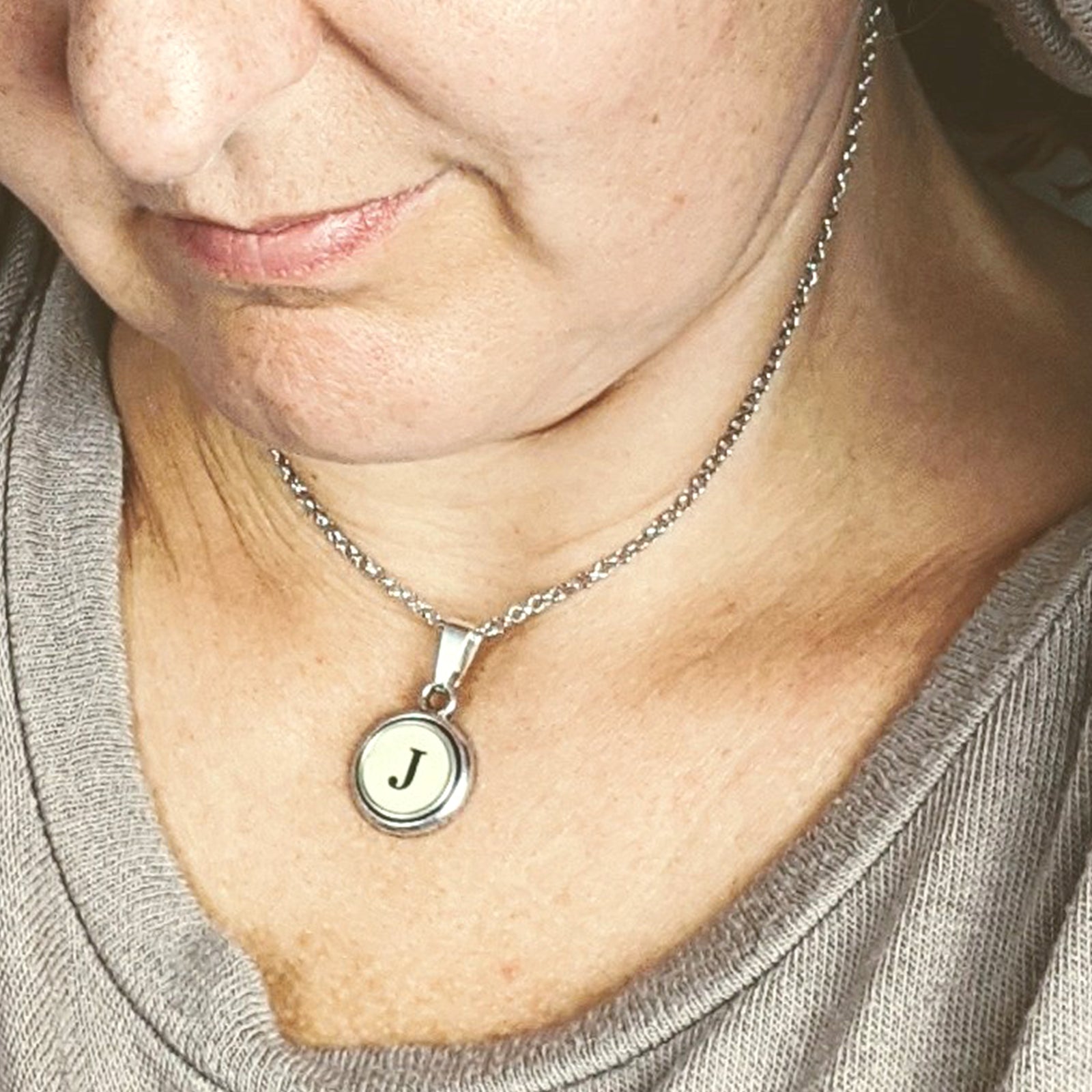Ivory Typewriter Key Necklace Serif
